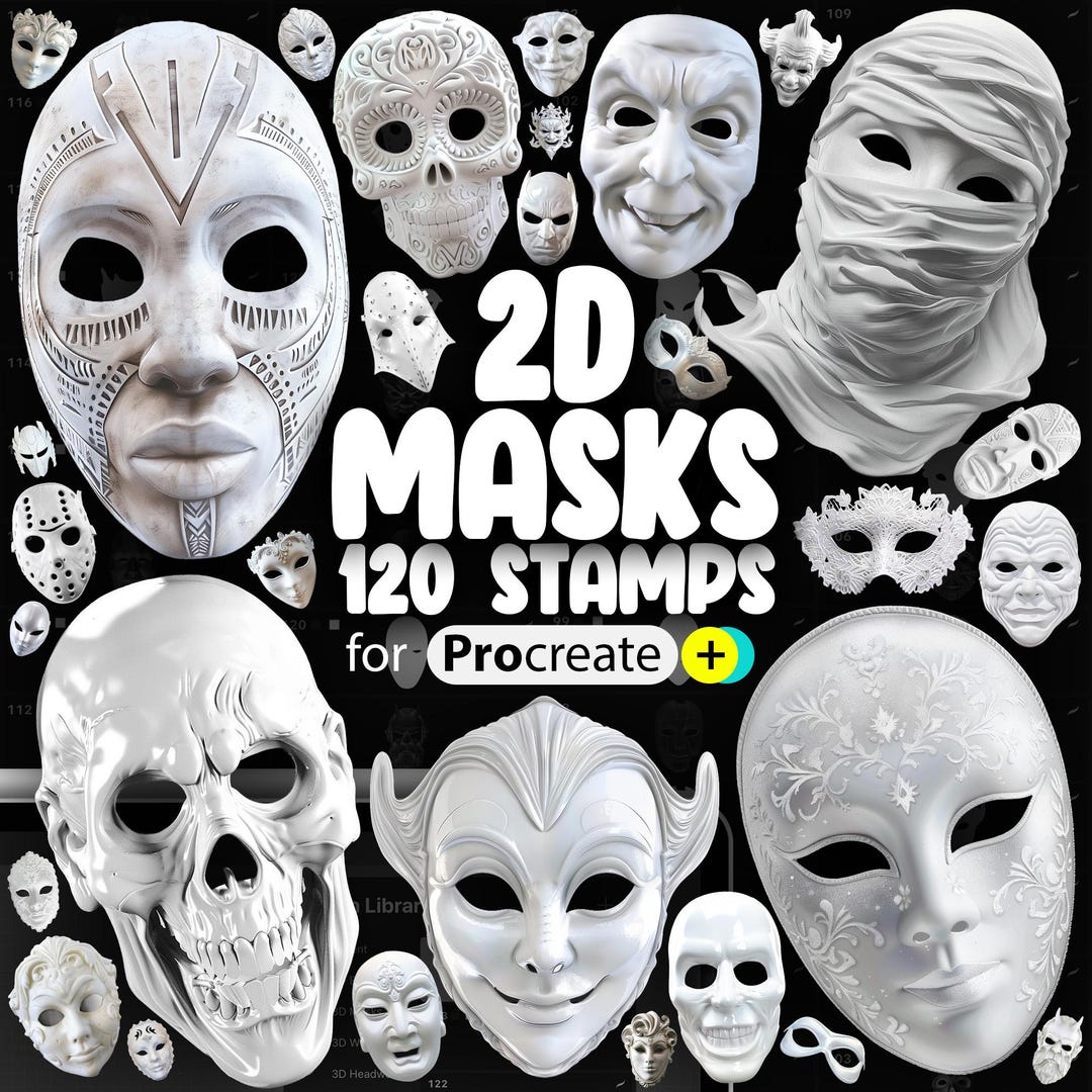 120 Procreate 2D Masks Stamps Brushes | Venetian Mask | African Mask ...