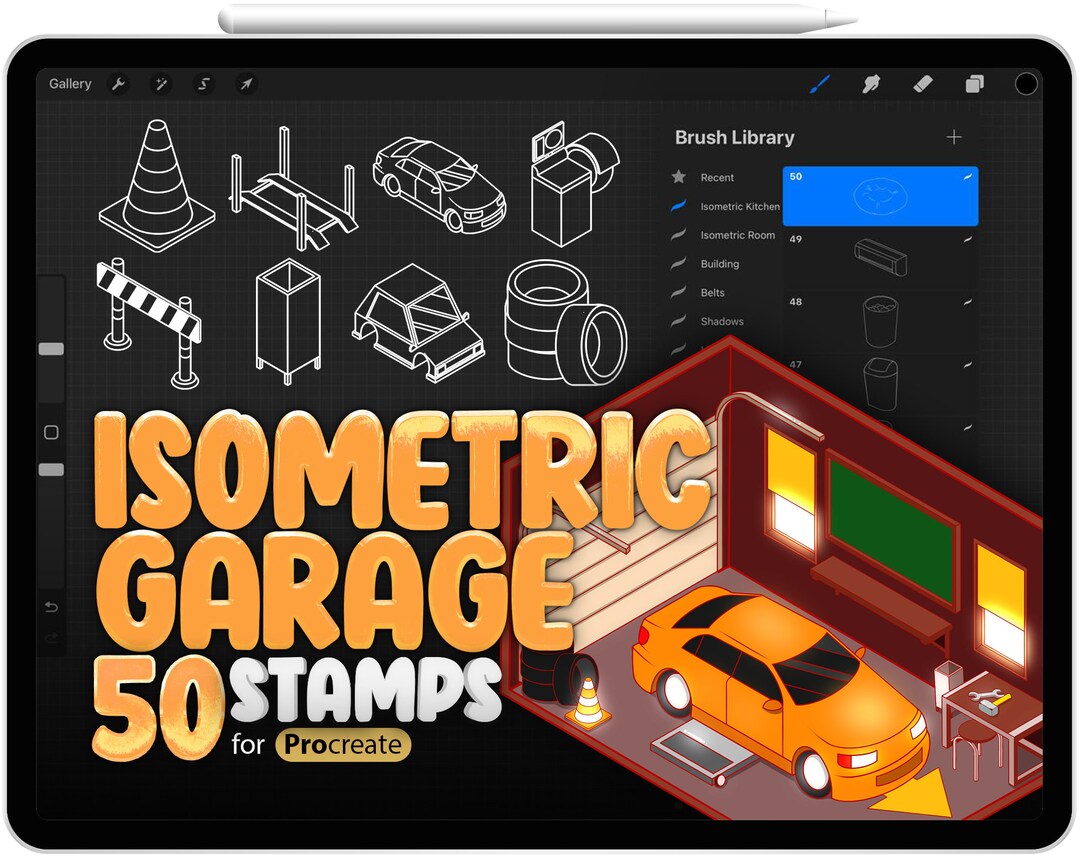 50 Garage Isometric Brush for Procreate, Isometric Furniture Procreate ...