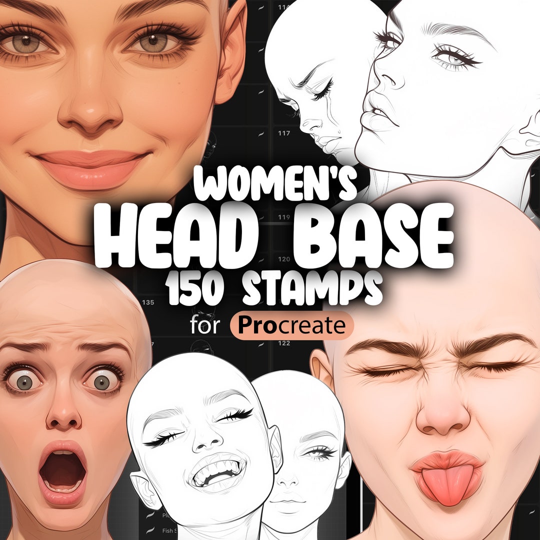 150 Procreate Girls Head Base Stamps Procreate Female Head Guide Stamps ...
