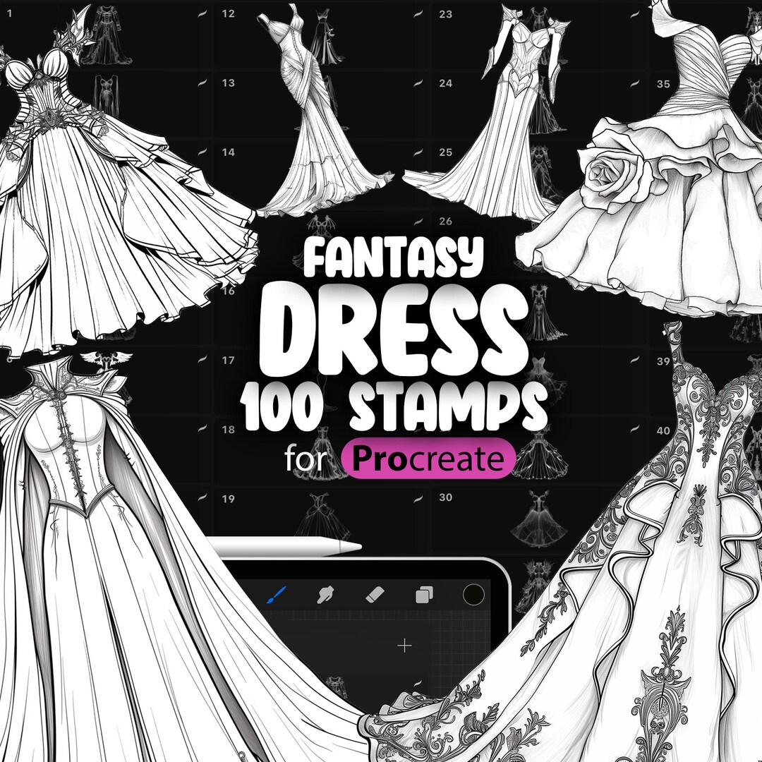 100 Procreate Fantasy Dress Stamps Procreate Fashion Dresses Procreate ...