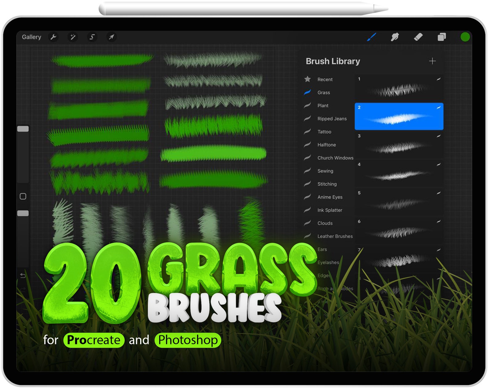 20 Procreate Grass Stamp Brushes 20 Photoshop Grass Stamp - Etsy