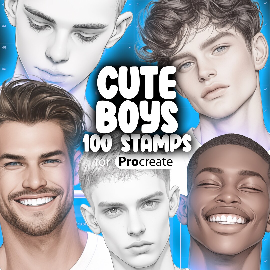 100 Procreate Cute Boys Stamp Brushes Procreate Male Face Stamps ...