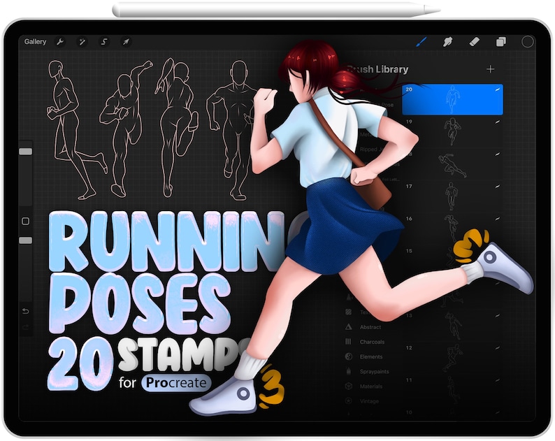 20 Running Pose Stamps for Procreate Run Brushes for - Etsy