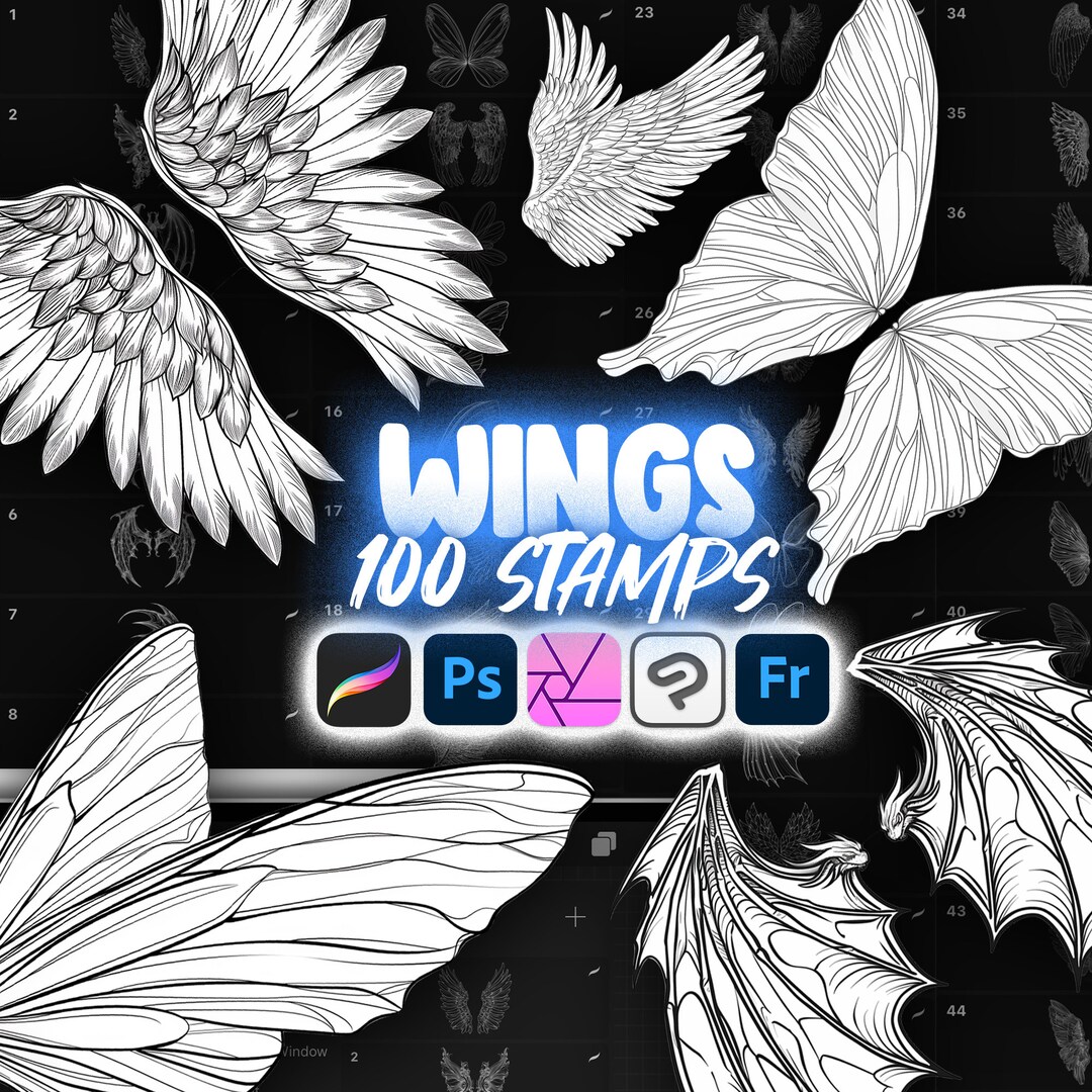 100 Procreate Angel Wings Stamp Brushes | Photoshop Dragon Wings ...