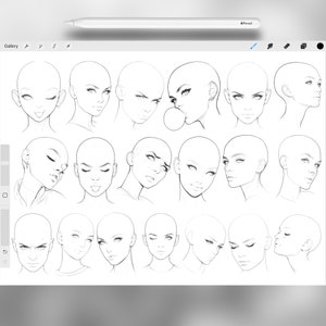 150 Procreate Girls Head Base Stamps | Photoshop Female Head Guide ...