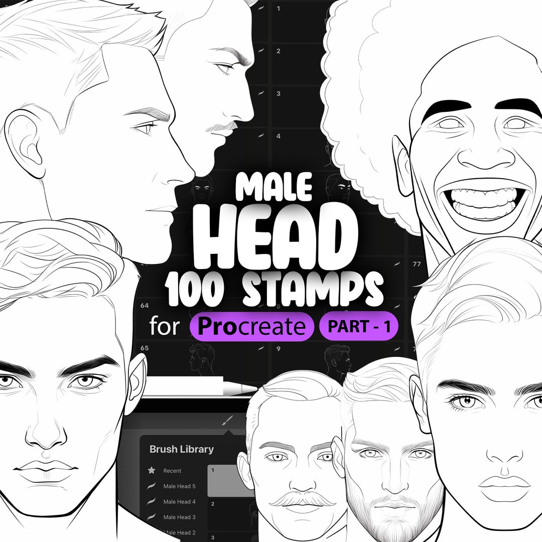 100 Procreate Male Head Stamps Part -1 | Procreate Men Head Stamp ...