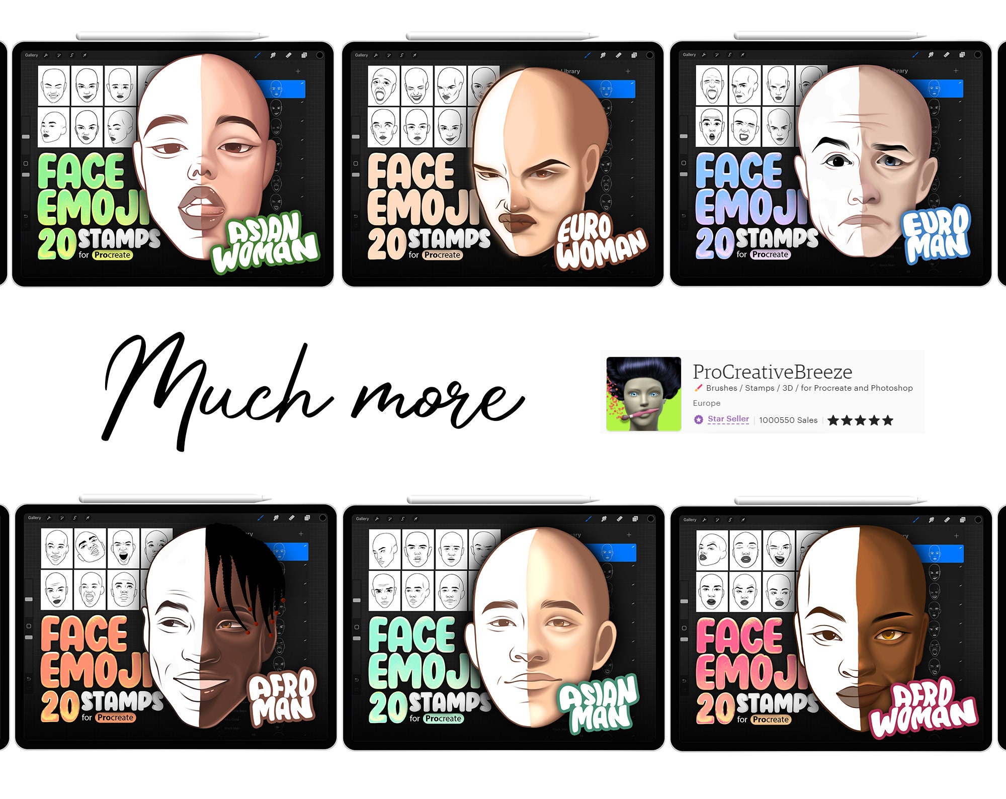 20 Procreate European Man Face Emotion Stamp Brushes, Procreate Face ...