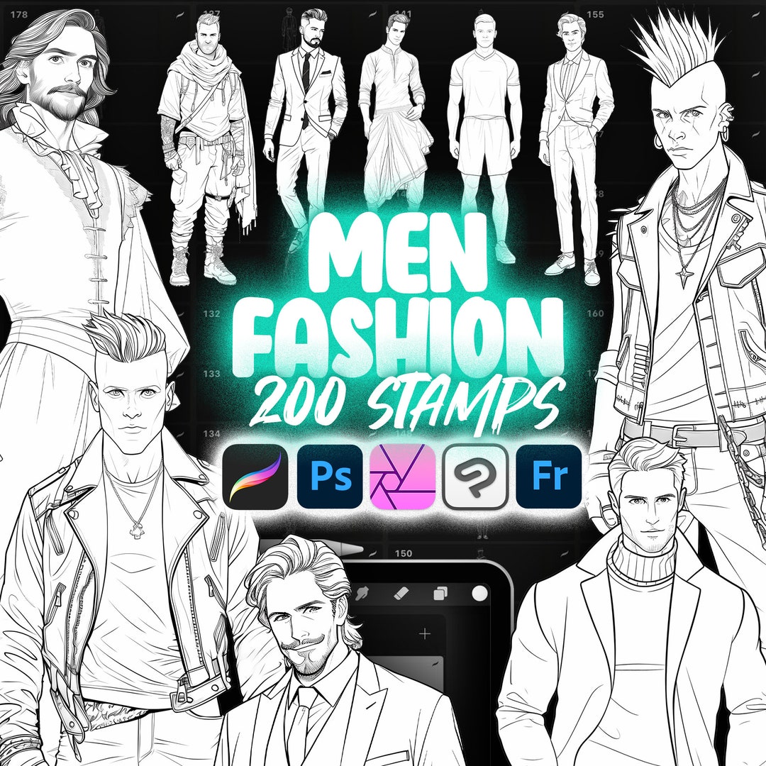 200 Procreate Men's Fashion Stamp Brushes | Men's Style Procreate ...