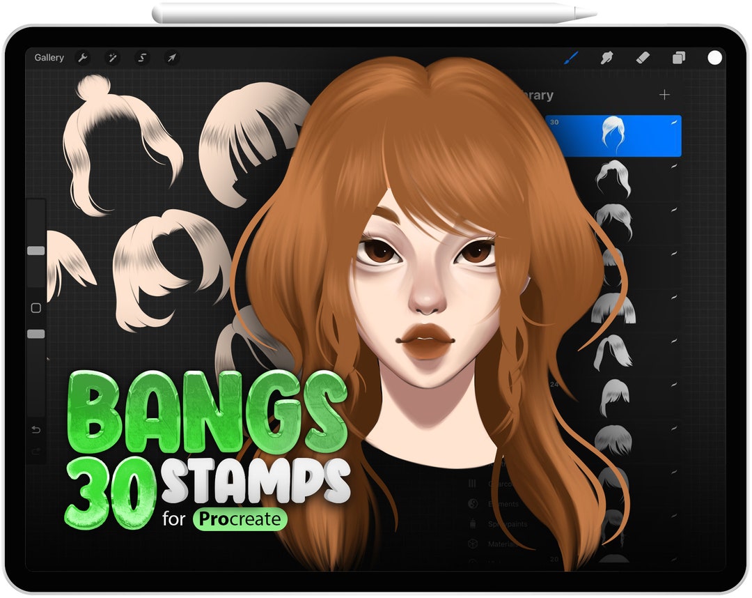 30 Procreate Bangs Stamp Brushes, Procreate Realistic Hair Brush ...
