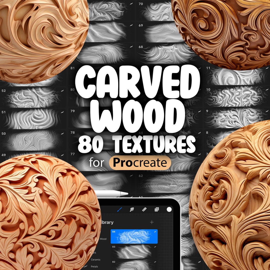 80 Procreate Carved Wood Textures | Rustic Carved Wood Procreate Texture Seamless Brushes | Wood ...