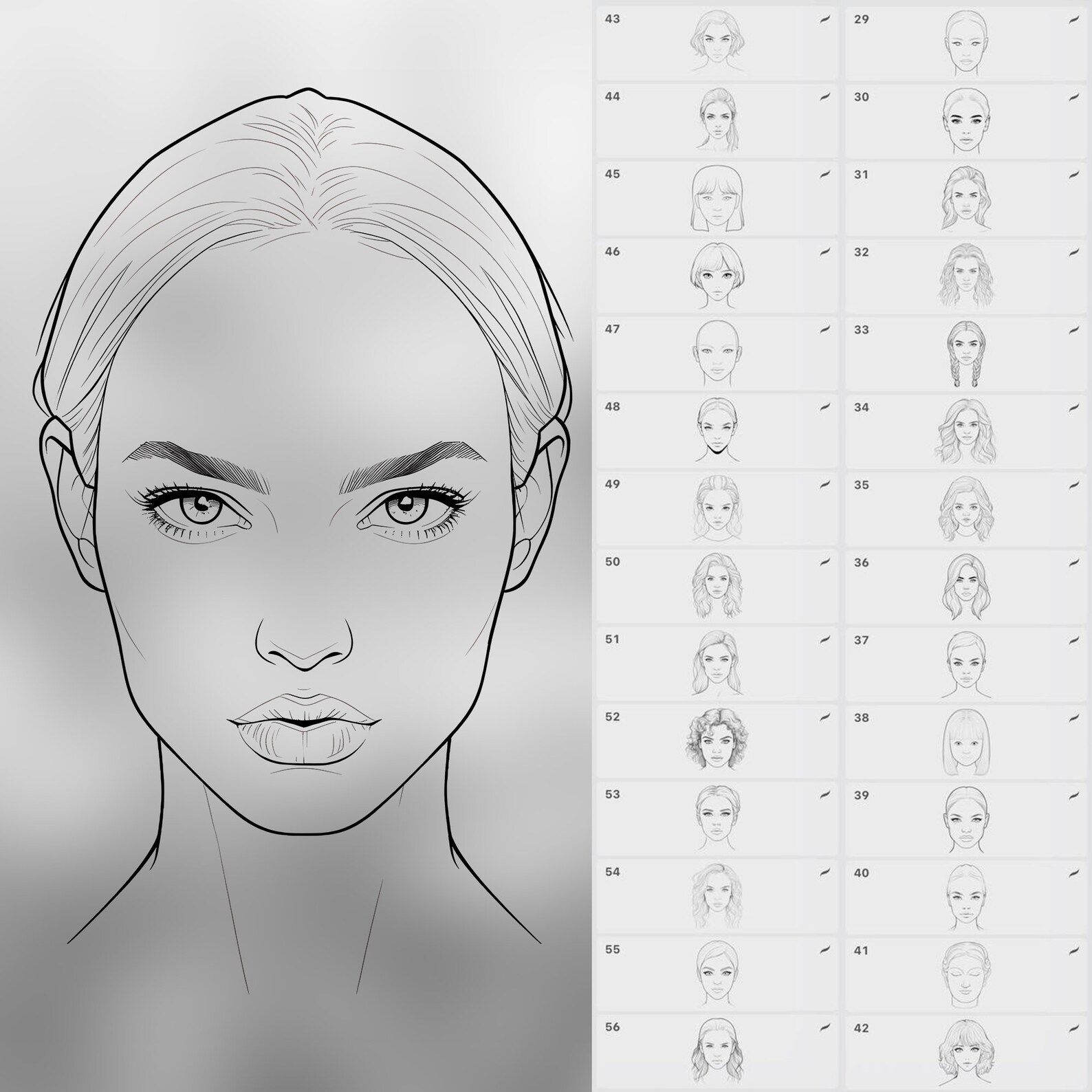 110 Procreate Female Head Stamps Part 3 Procreate Woman Head Stamp ...