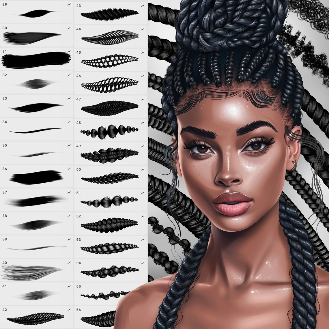 100 Procreate Hair Brushes | Procreate Curly Hair Brush | Procreate ...