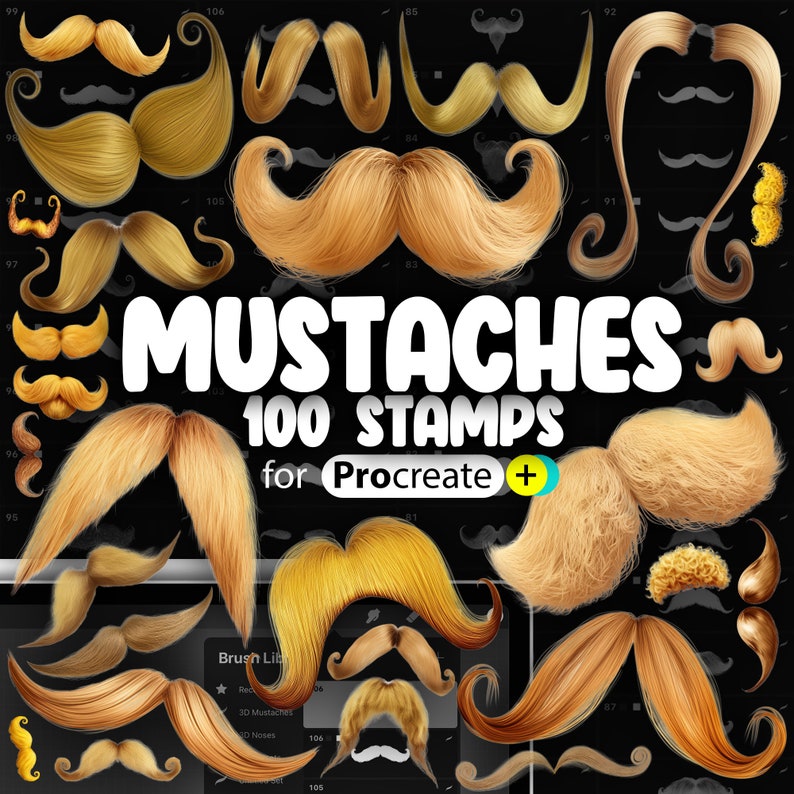 100 Procreate 2D Mustache Stamp Brushes | Procreate Whiskers Stamps ...