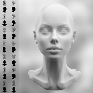 100 Procreate 3D Heads Stamp Brushes | Procreate Women 3D Heads ...