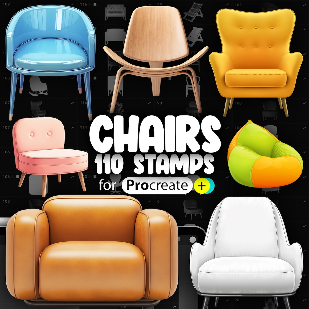 110 Procreate 3D Chairs Stamp Brushes | Procreate Furniture Stamp ...