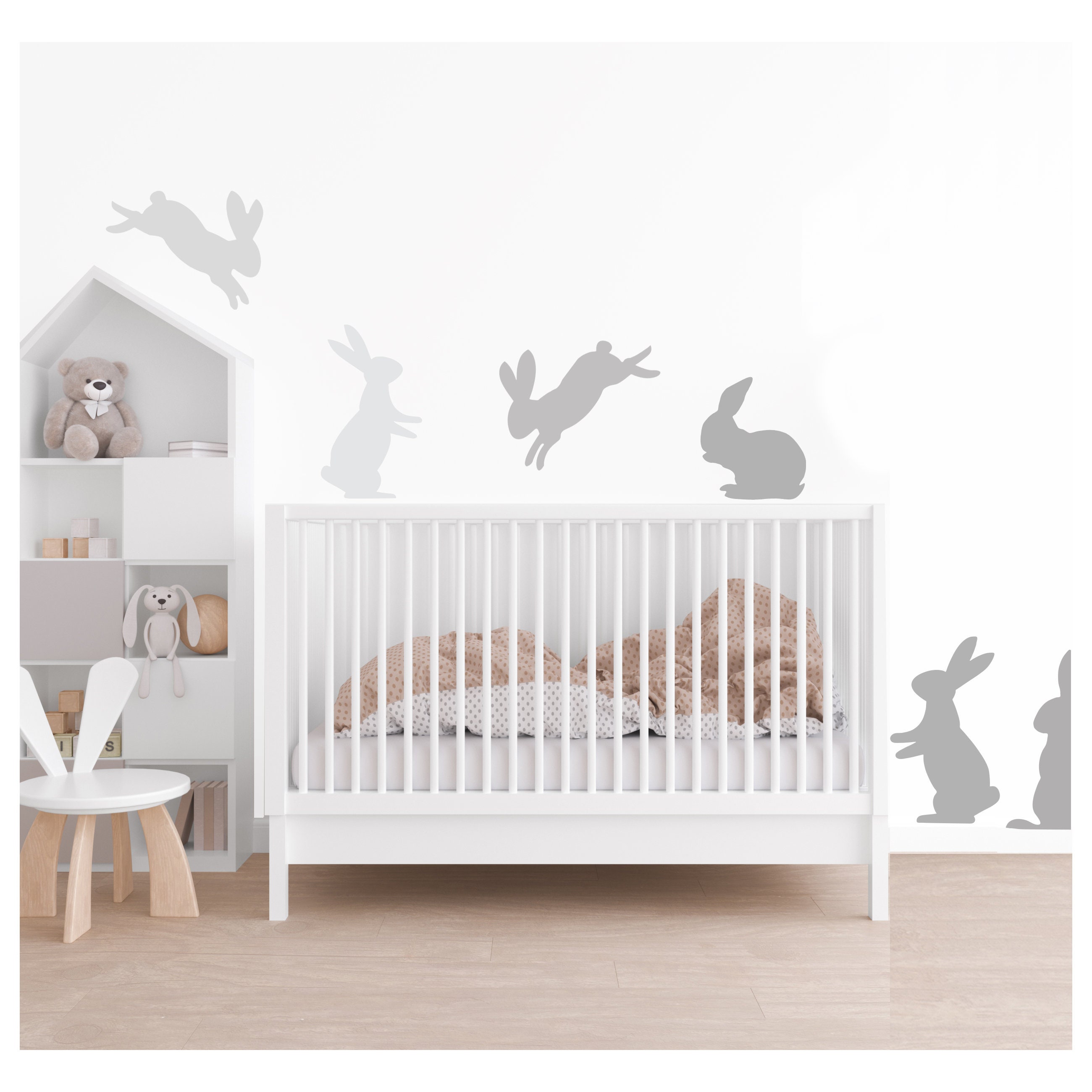 Grey Rabbit Fabric Wall Stickers - Etsy