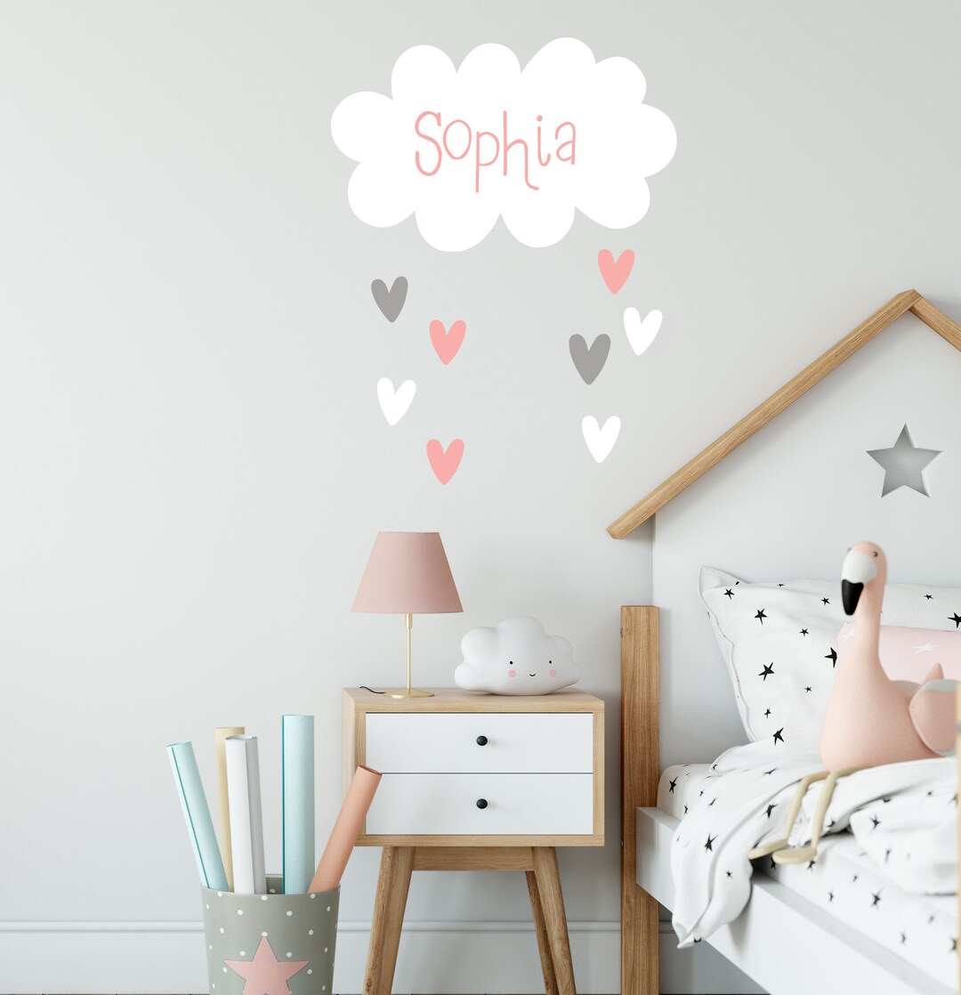 Cloud and Raindrop Name Fabric Wall Stickers - Etsy UK