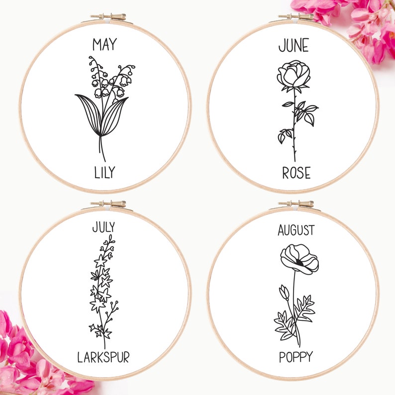Birth Flower Embroidery Bundle | Floral Embroidery Pattern | Beginner ...