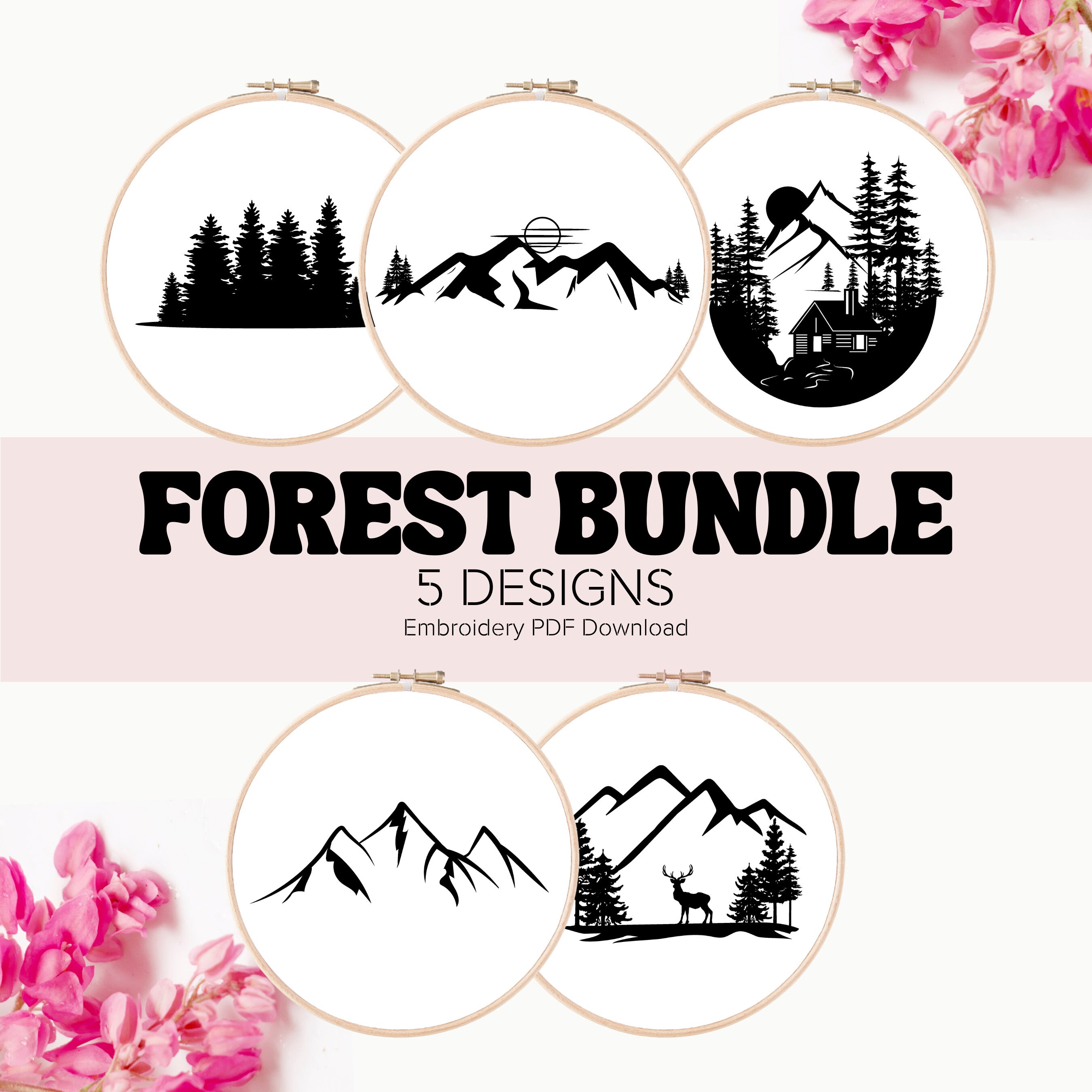 Forest Embroidery Bundle | Mountain Embroidery Design | Cabin ...