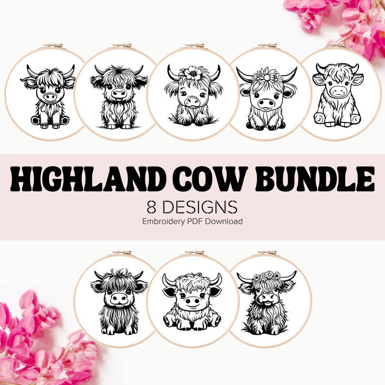 Highland Cow Embroidery Bundle | Yak Embroidery Pattern| Beginner ...