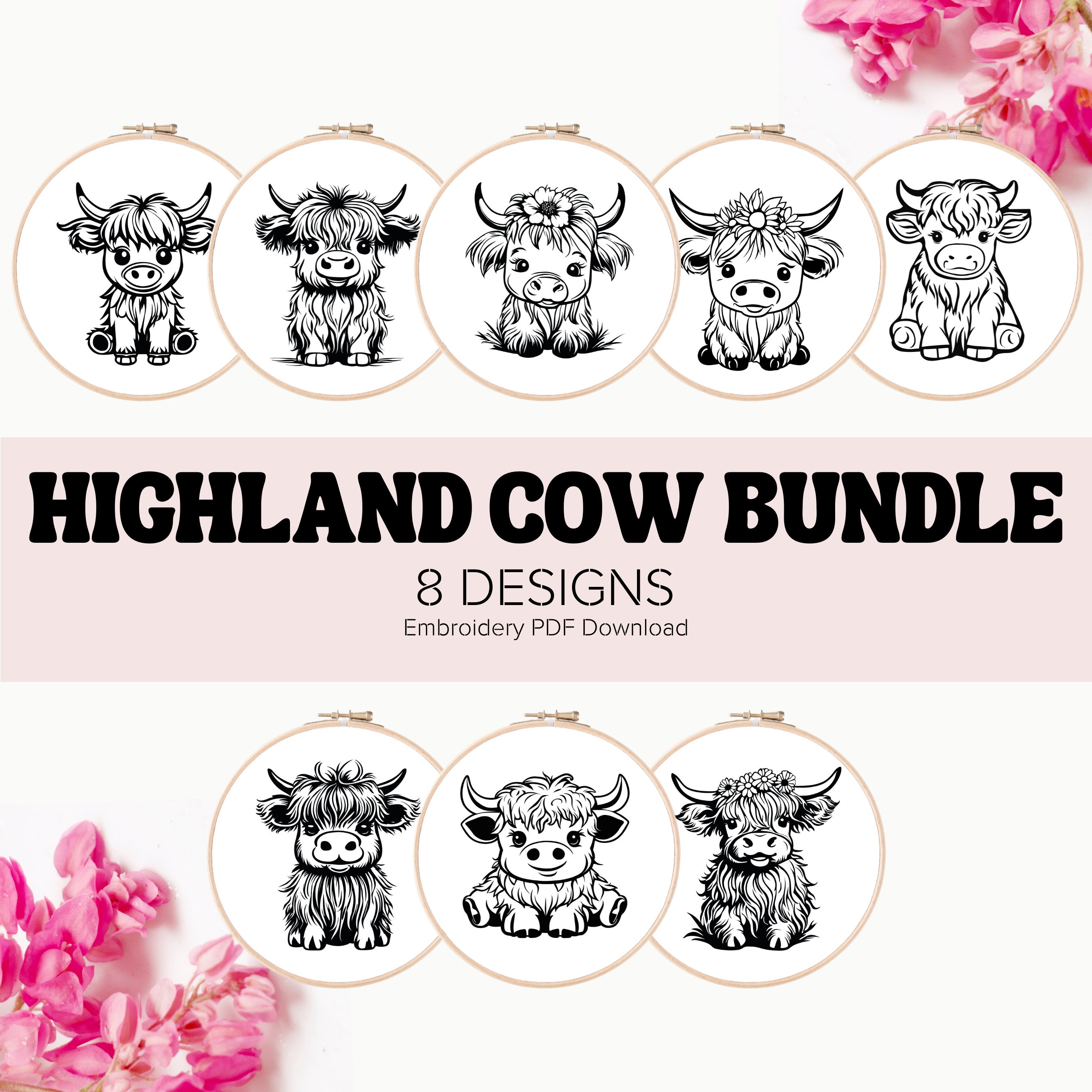 Highland Cow Embroidery Bundle | Yak Embroidery Pattern| Beginner ...