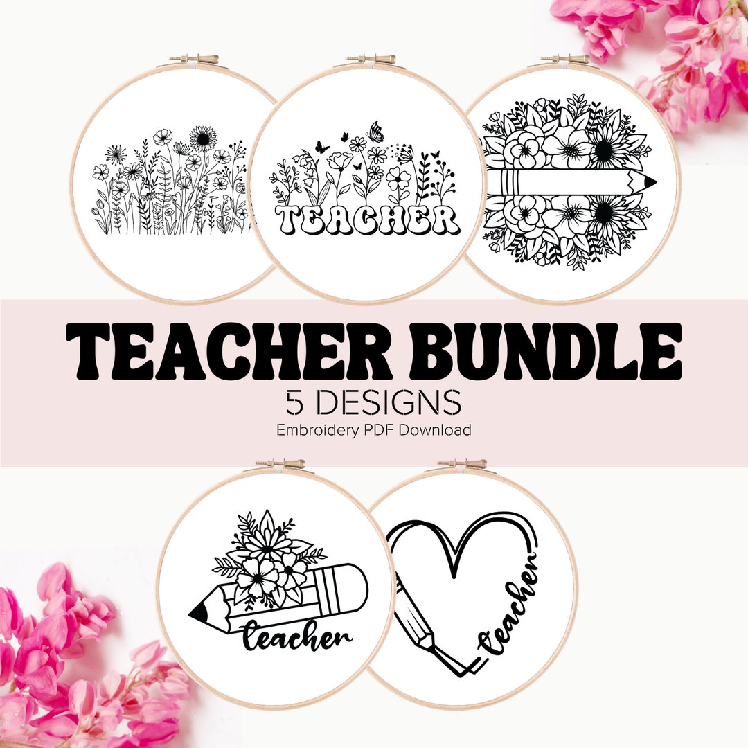 Teacher Floral Embroidery Bundle | Flowers Embroidery Design | School ...