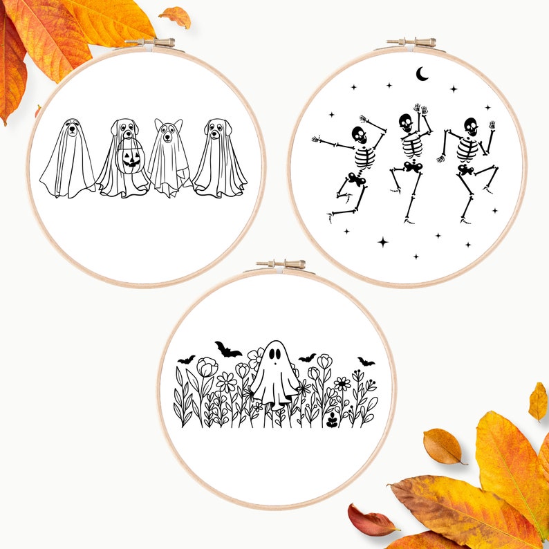 Halloween Hand Embroidery Patterns | Ghost Embroidery | Skeleton ...