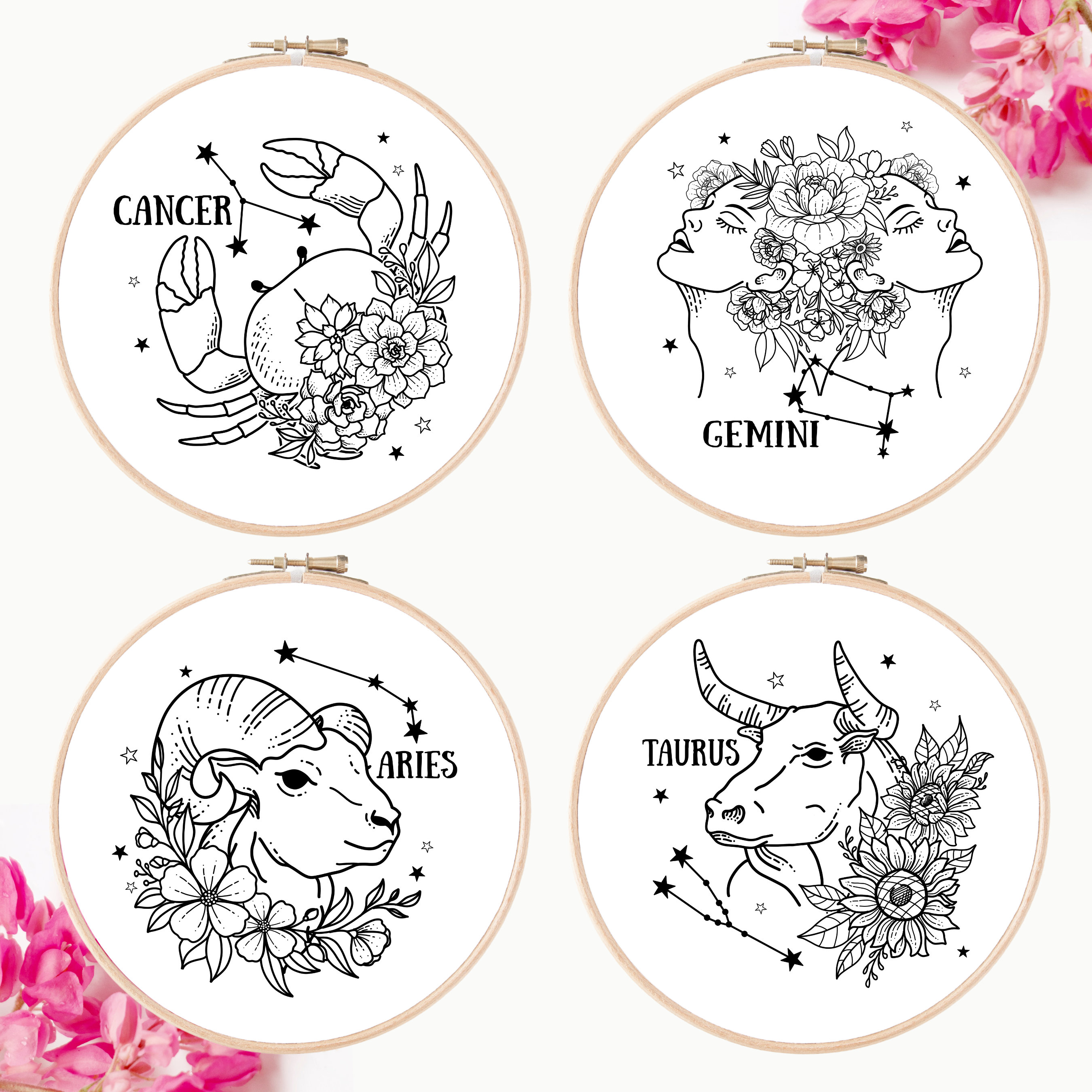 Zodiac Star Sign Embroidery Bundle Celestial Embroidery Patterns ...