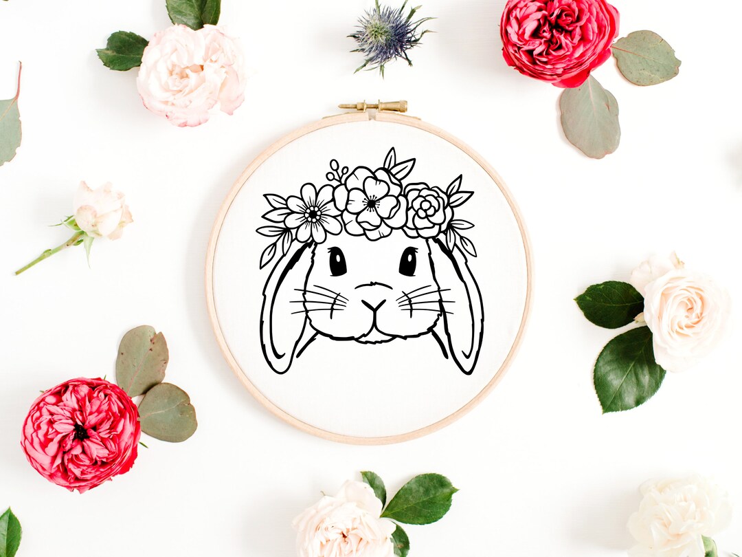 Bunny Rabbit Embroidery Pattern Floral Animal Embroidery Design Hand ...