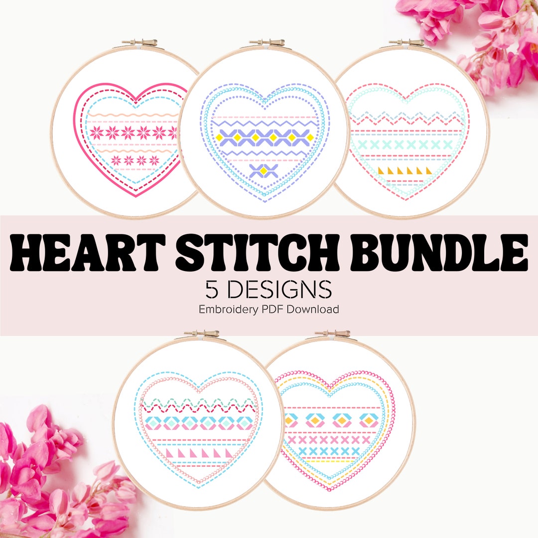 Heart Stitch Embroidery Bundle Valentine's Day Embroidery Pattern ...