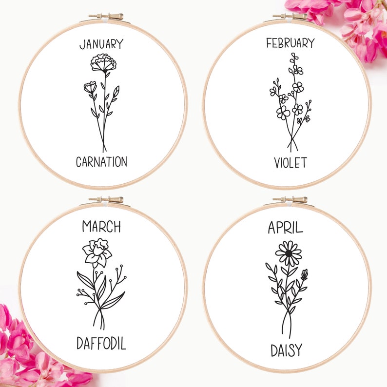 Birth Flower Embroidery Bundle | Floral Embroidery Pattern | Beginner ...