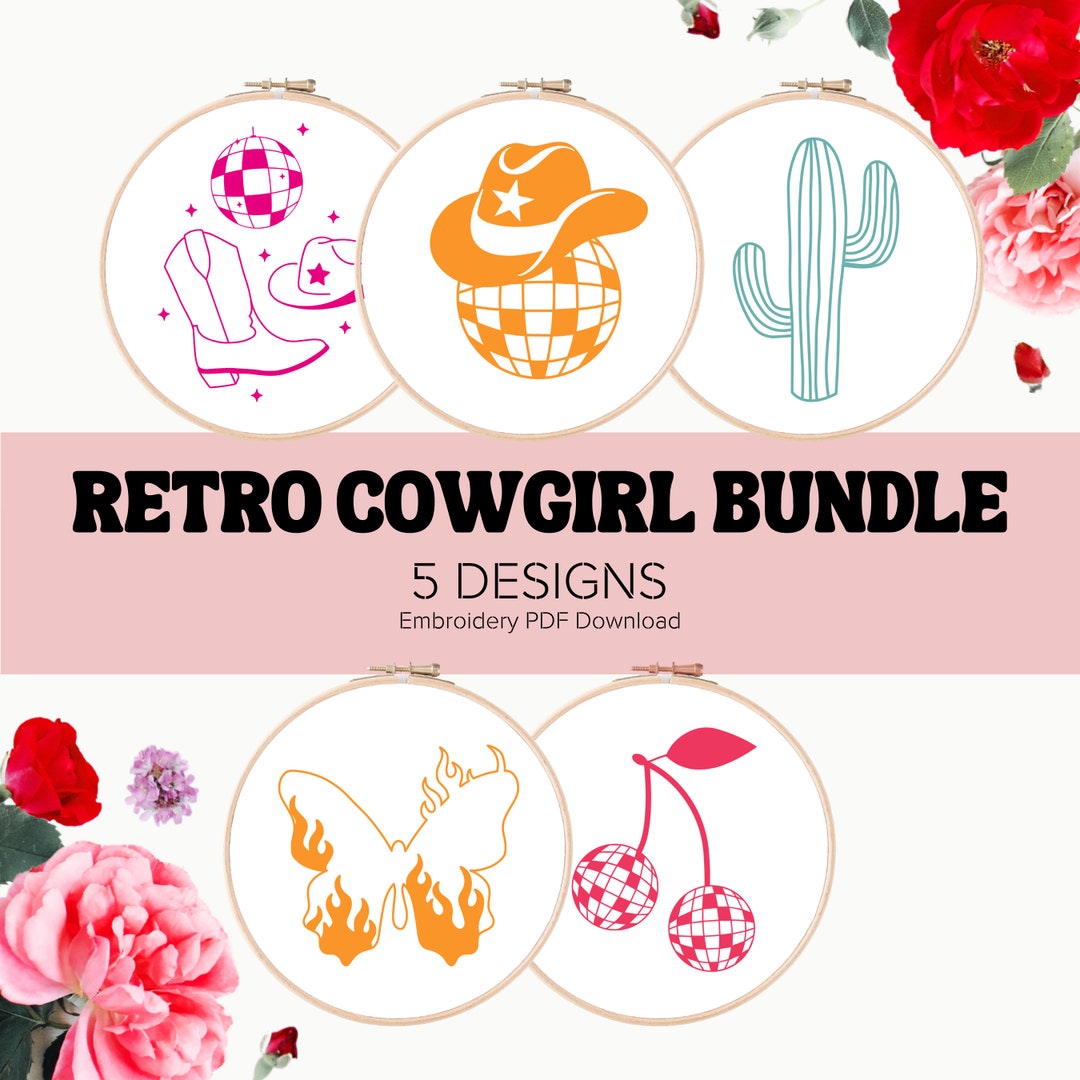 Retro Disco Cowgirl Embroidery Bundle | Western Embroidery Design ...