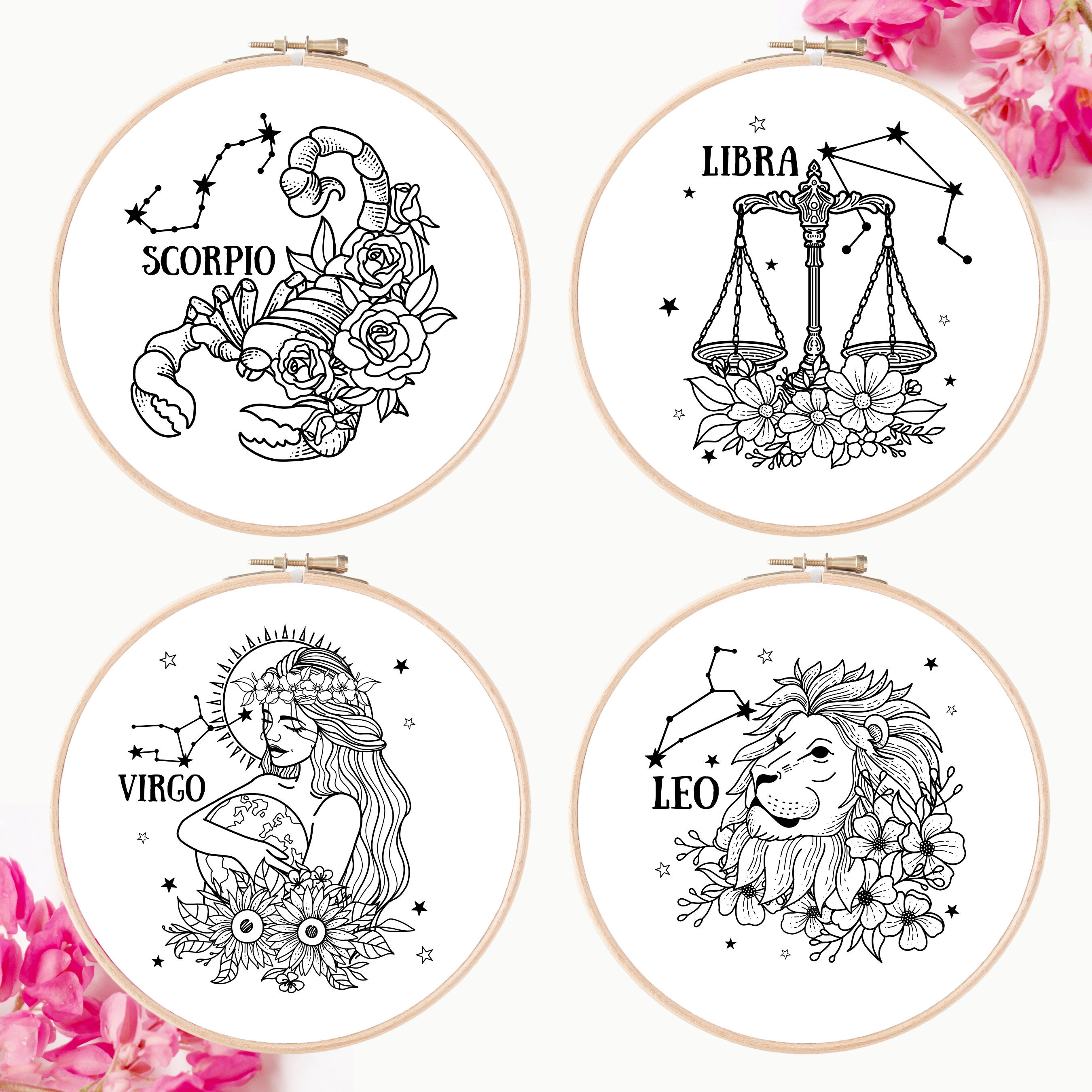 Zodiac Star Sign Embroidery Bundle Celestial Embroidery Patterns ...
