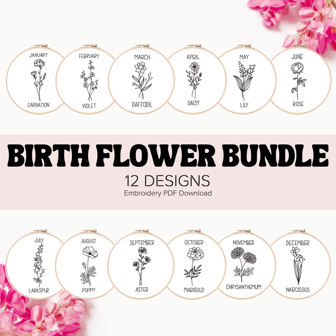Birth Flower Embroidery Bundle | Floral Embroidery Pattern | Beginner ...