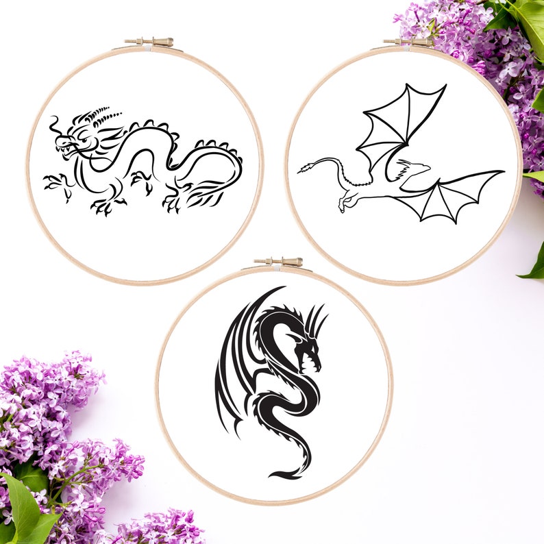 Dragon Embroidery Bundle Fantasy Embroidery Pattern Beginner Embroidery Hand Embroidery ...