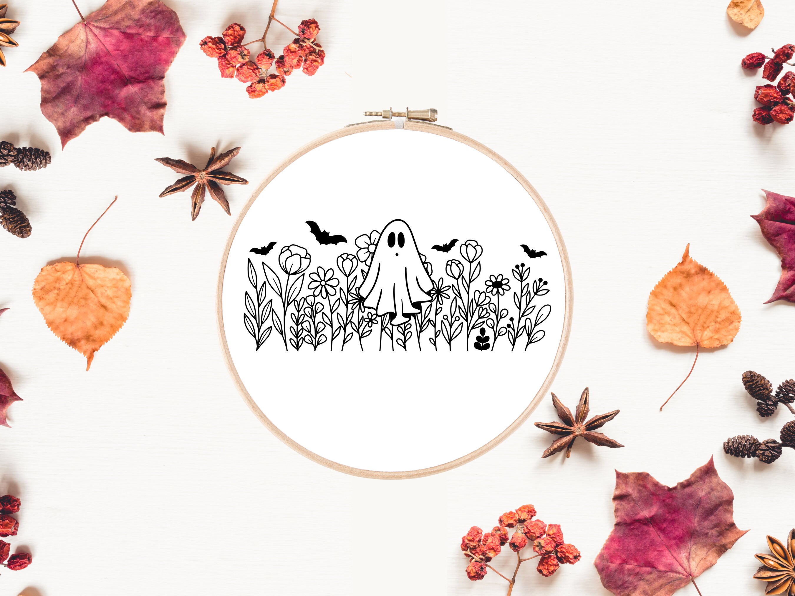 Halloween Cute Ghosts Embroidery Pattern Quirky Spooky Ghost Design ...