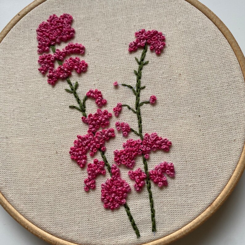 Pink Flower Embroidery Pattern, PDF Pink Heather Embroidery DIY Design ...