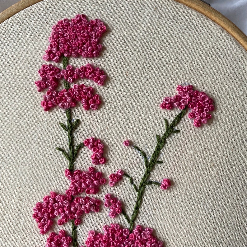 Pink Flower Embroidery Pattern, PDF Pink Heather Embroidery DIY Design ...