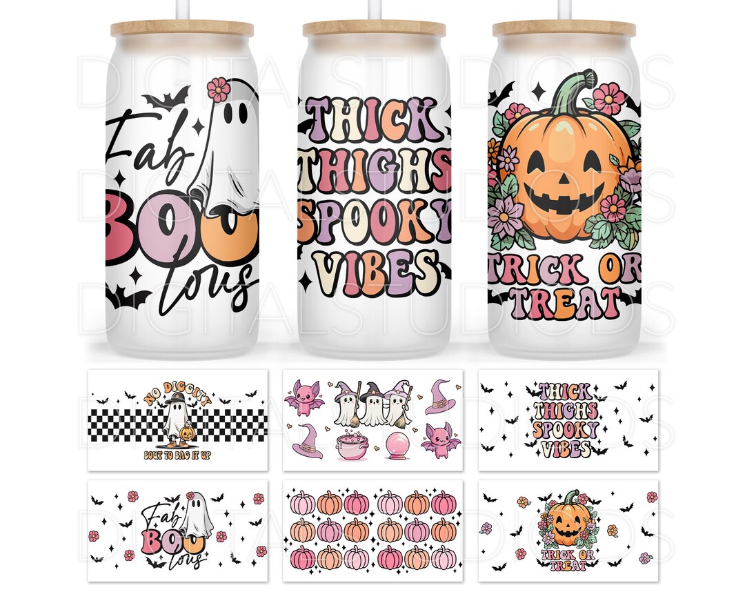 Libbey Can Wrap Png, Halloween Can Glass Bundle, Retro Halloween Libbey ...