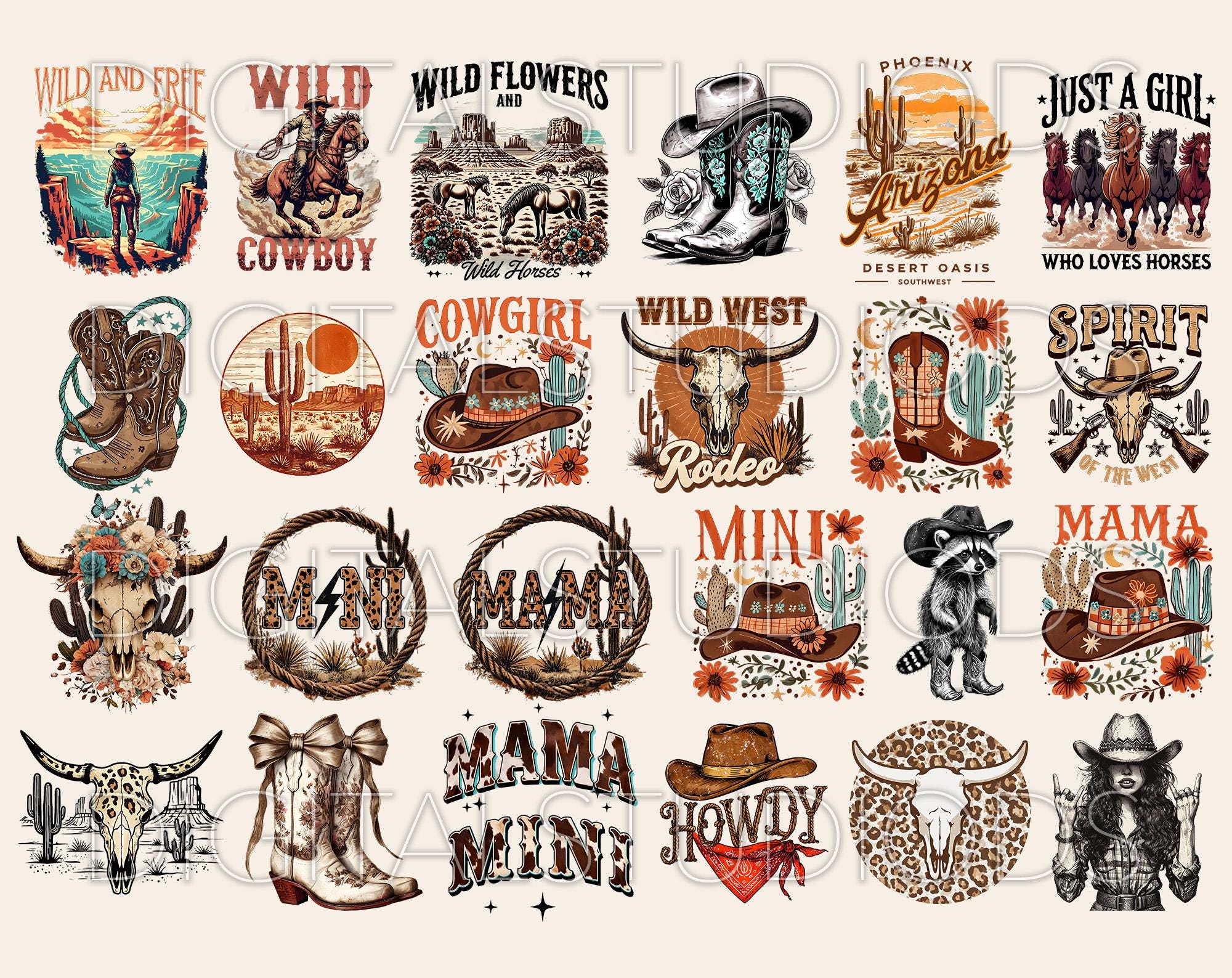 Western Bundle Png, Western Sublimation Designs, Retro Western Png ...