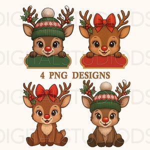 Cute Christmas Reindeer Clipart, Baby Reindeer PNG Bundle, Kids ...