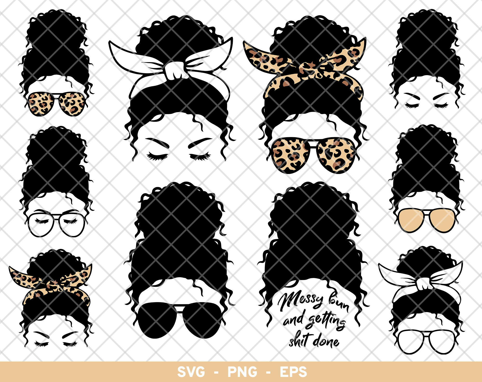 Messy Bun Svg Curly Hair Svg Mom Life Bundle Svg Afro Messy Etsy