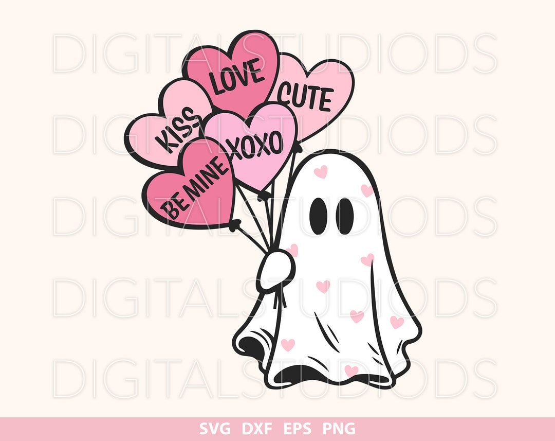 Valentine Ghost With Balloons Png, Valentine's Day Ghost Png, Valentine Ghost Svg, Be My Boo Svg ...