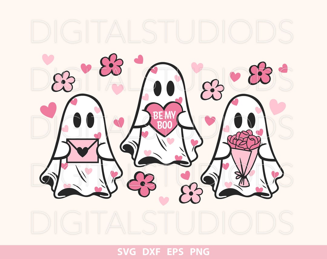 Valentine Ghosts Png, Valentine's Day Ghost Png, Be My Boo Svg Png, Ghosts Valentines ...