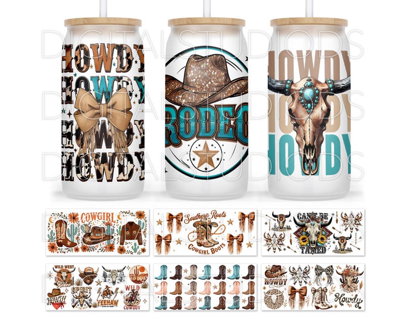 Western Libbey Glass Can Wrap PNG, 16oz Can Glass Sublimation Bundle ...