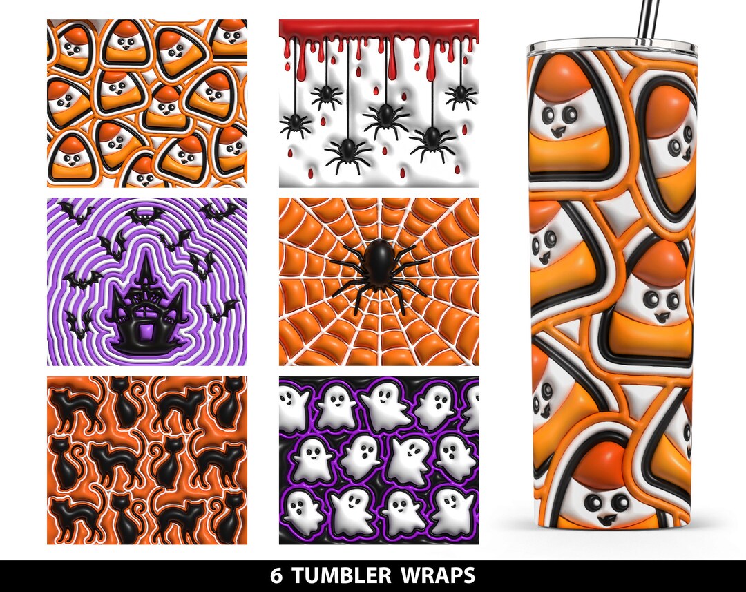 3D Inflated Puff Halloween Tumbler Wrap, Halloween Tumbler Bundle ...