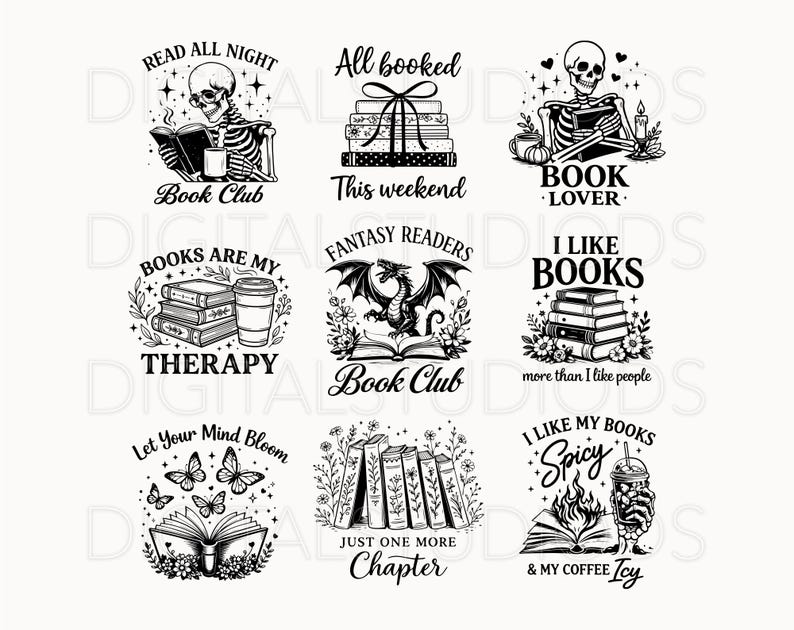 SVG-Bundle für Bücherliebhaber, 30 Designs, Buchclub-SVG, Lesezitate ...