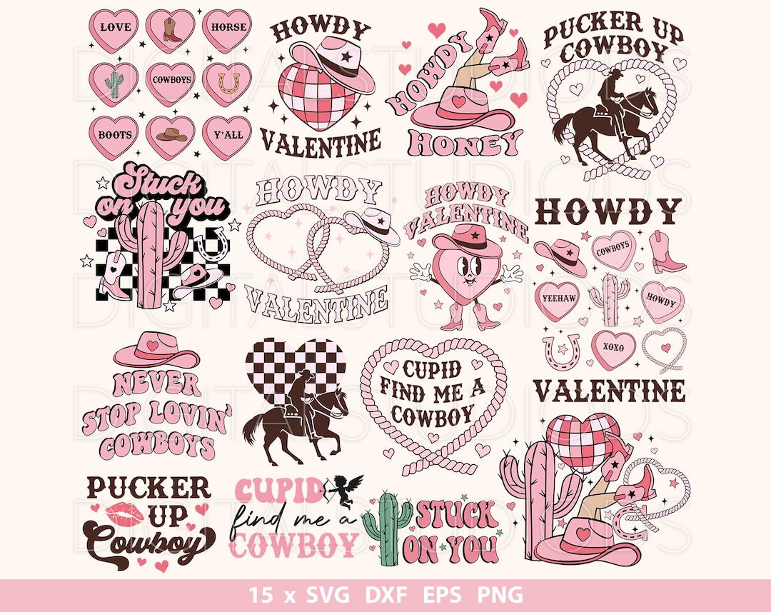 Retro Western Valentine Sublimation Bundle, Howdy Valentine Png ...