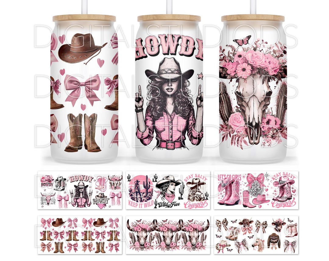 Pink Cowgirl Libbey Glass Can Wrap PNG, 16oz Can Glass Wraps for ...
