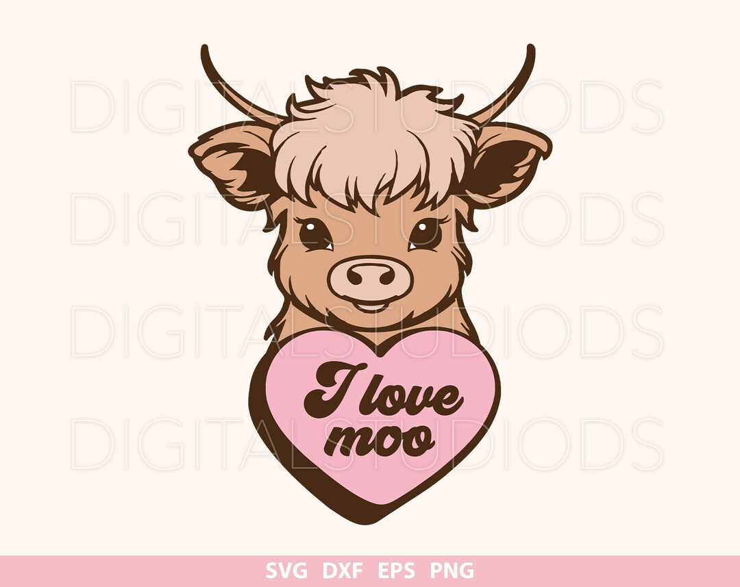 I Love Moo Svg, Valentine Cute Cow Png, Retro Valentine Png, Valentine ...